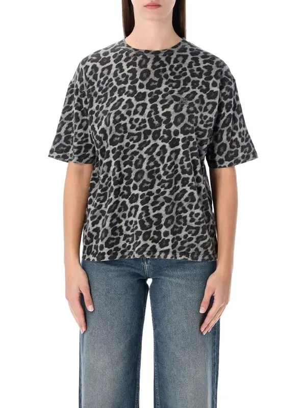 ANINE BING Leopard Print Cotton Cohen Tee - Grey Leo