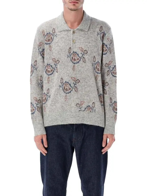 CORRIDOR Maya Patterned Alpaca-blend Polo Sweater - Grey