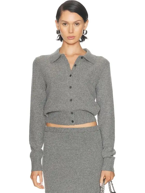 Alexander Wang Hotfix Long Sleeve Polo Cardigan - Heather Grey