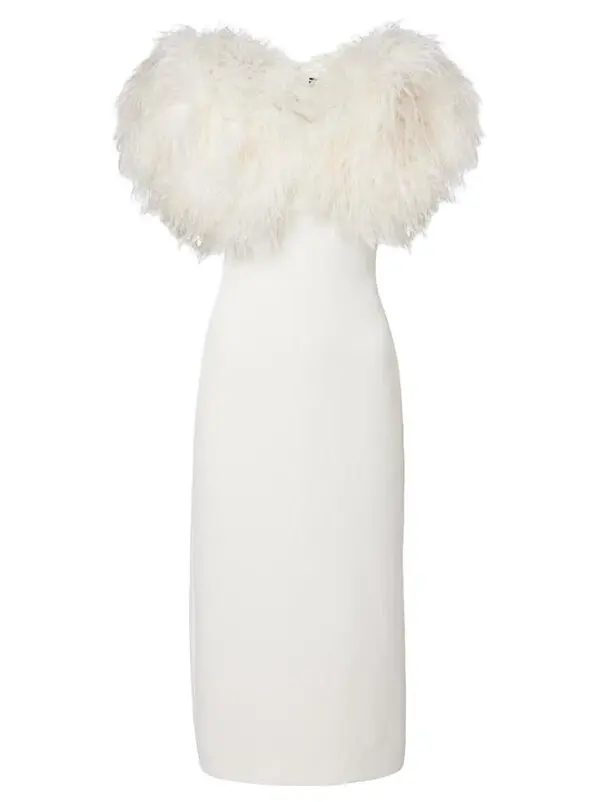David Koma Feather-trimmed Cocktail Dress - White