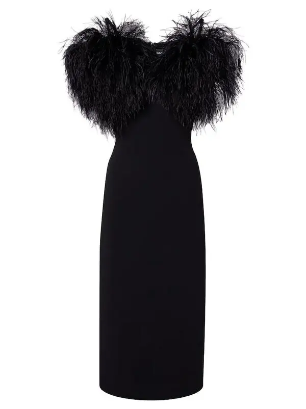 David Koma Feather-trimmed Cocktail Dress - Black