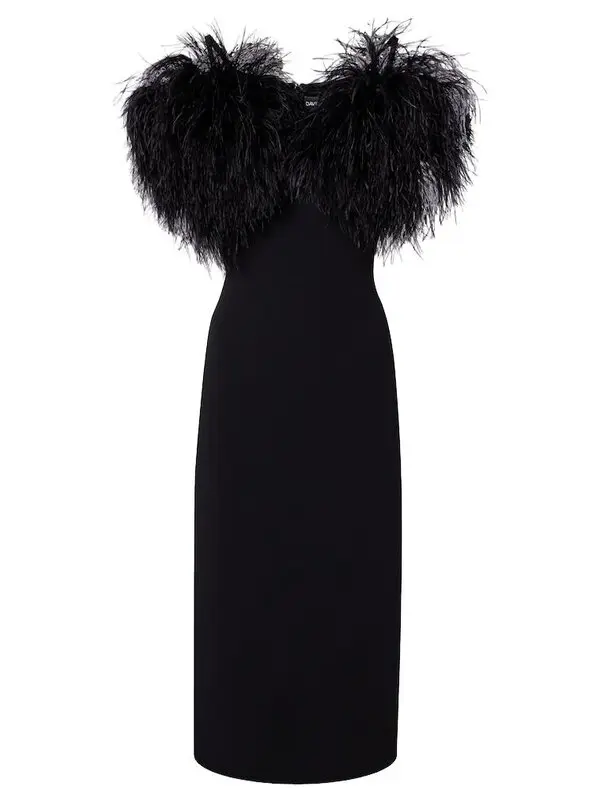 David Koma Feather-trimmed Cocktail Dress - Black