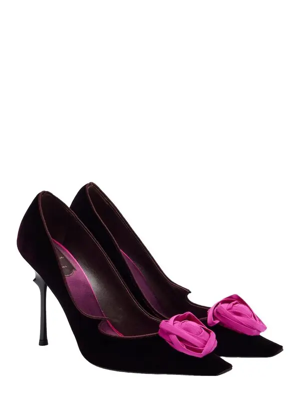 ROGER VIVIER Rose Vivier 100 Floral Velvet Pumps - Burgundy