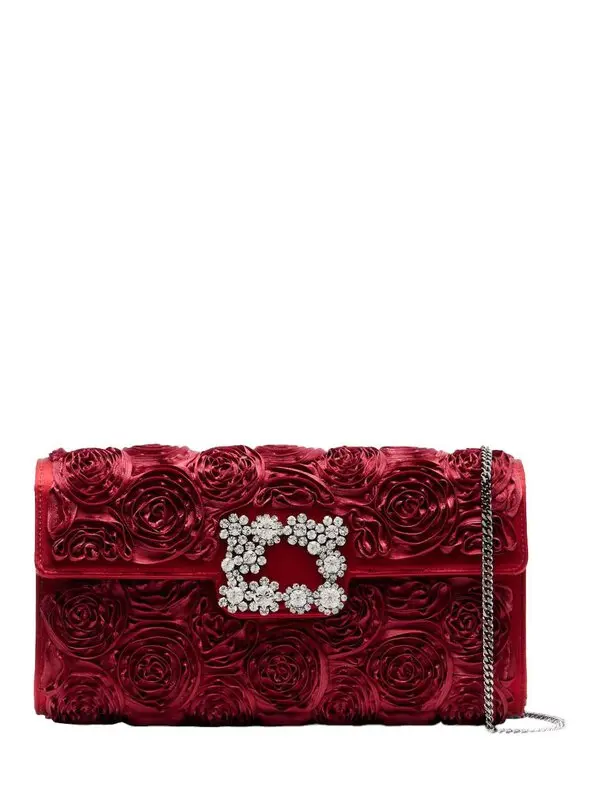 ROGER VIVIER Envelope Embellished Satin Clutch - Red