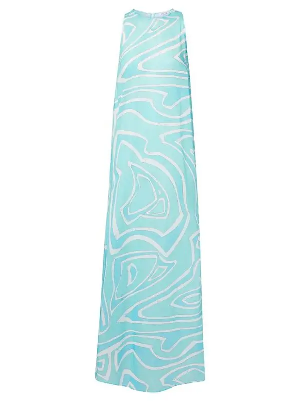 Emilio Pucci Labirinto Cotton Gauze Maxi Dress - Blue