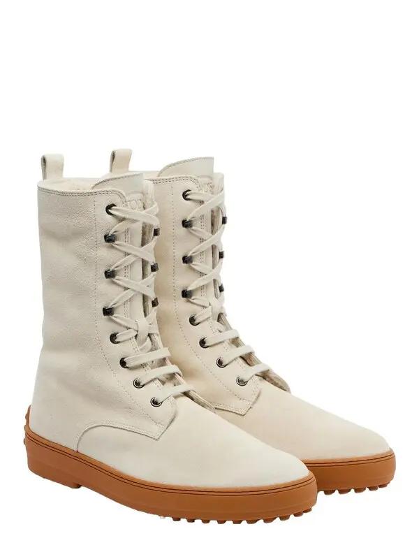 TOD'S Winter Gommino Suede Lace-up Boots - White