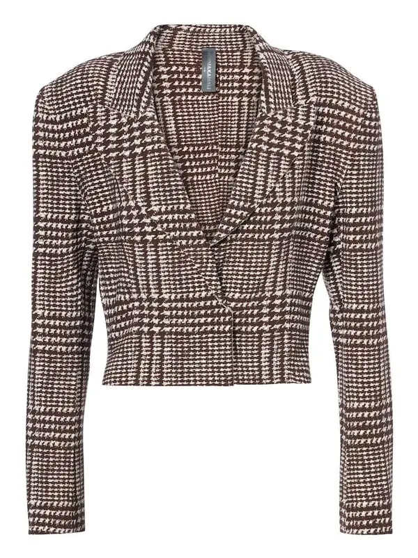 Norma Kamali Houndstooth Cropped Blazer - Brown