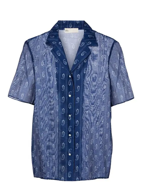 Tory Burch Printed Cotton And Silk Shirt - Blue