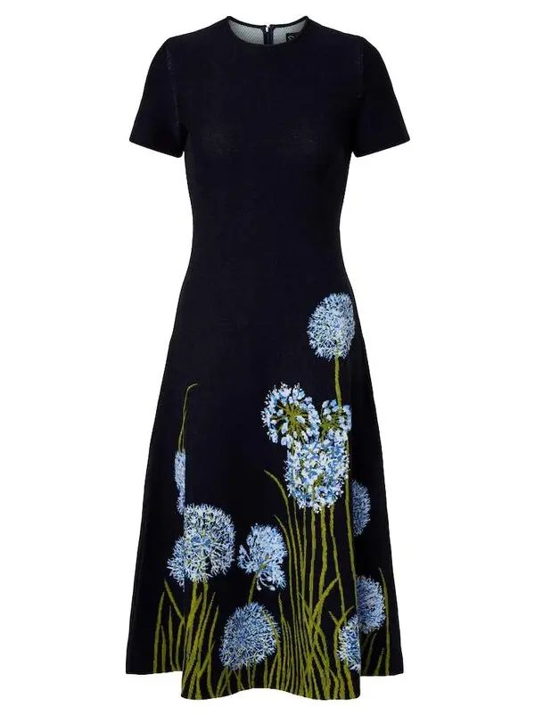 Oscar De La Renta Floral Jacquard Midi Dress - Multicoloured