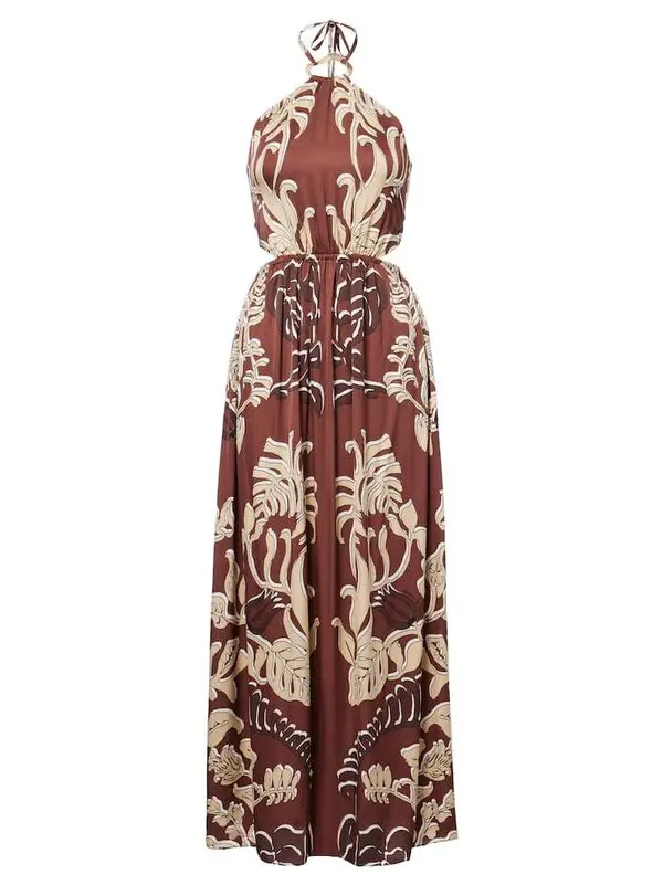 Poupette St Barth Isore Printed Halterneck Maxi Dress - Brown