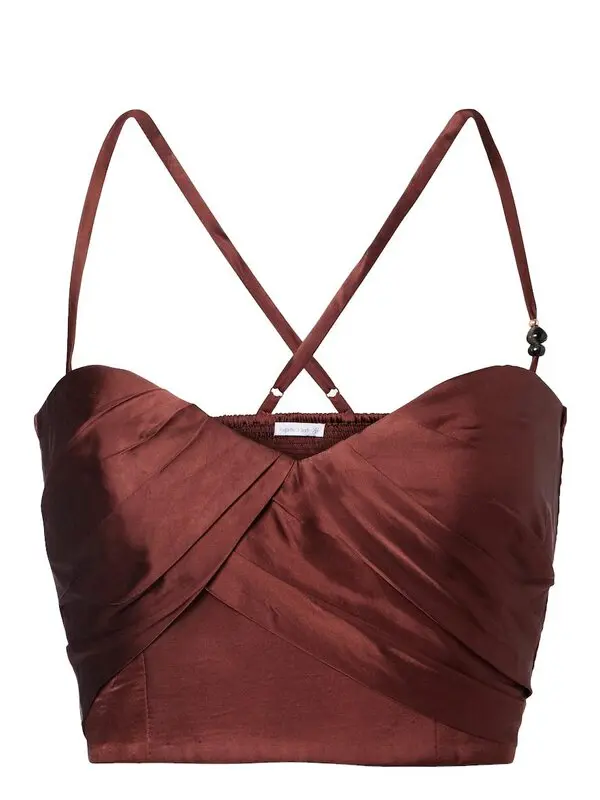 Poupette St Barth Palmire Satin Crop Top - Brown