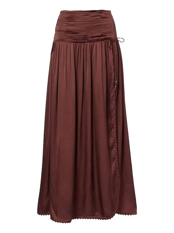 Poupette St Barth Carla Pleated Maxi Skirt - Brown