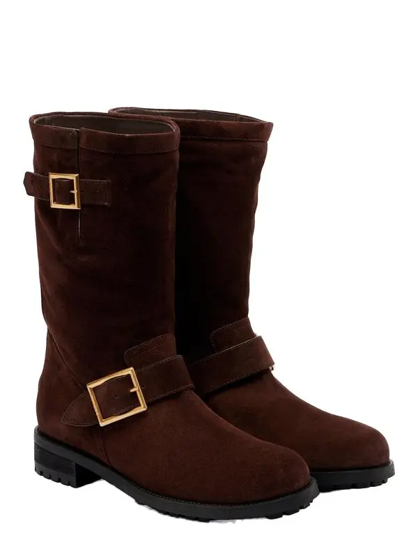 JIMMY CHOO Biker Suede Mid-calf Boots - Brown