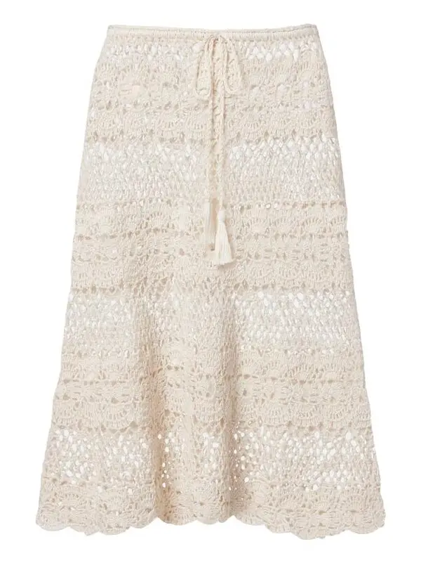 Anna Kosturova Marianne Crochet Cotton Midi Skirt - Beige
