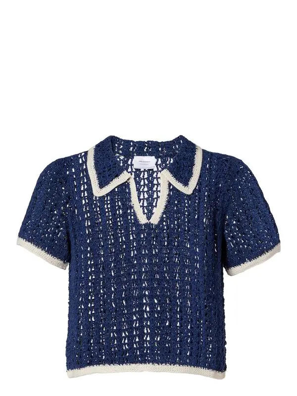 Anna Kosturova Crochet Cotton Polo Shirt - Blue