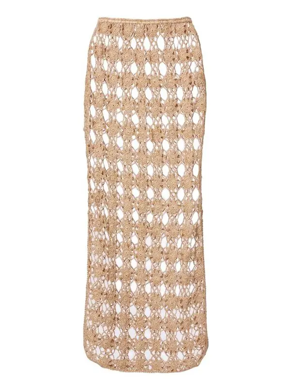 Anna Kosturova Bella Rosette Crochet Midi Skirt - Gold