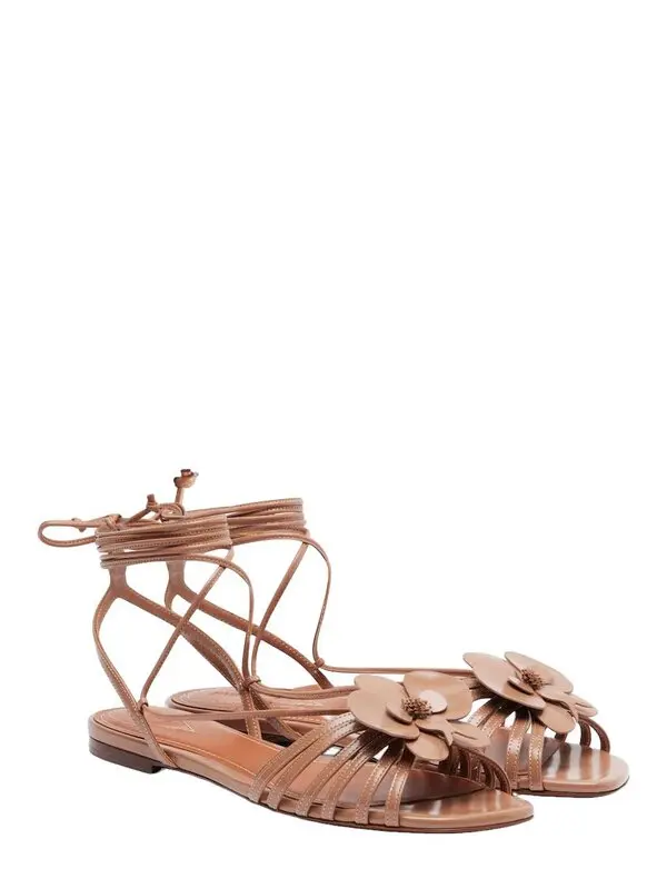 Zimmermann Orchid Floral-appliqué Leather Sandals - Beige