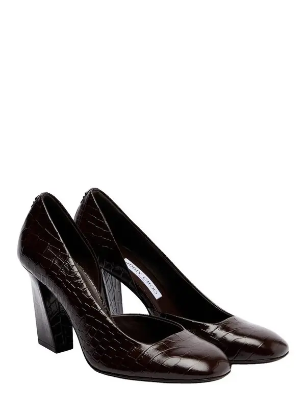 JIMMY CHOO Farren 85 Croc-effect Leather Pumps - Brown