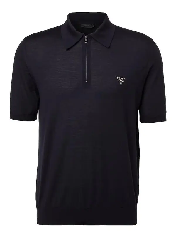 Prada Logo Virgin Wool Polo Shirt - Blue