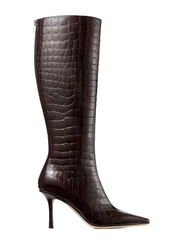 JIMMY CHOO Agathe 85 Croc-embossed Knee Boots - Brown