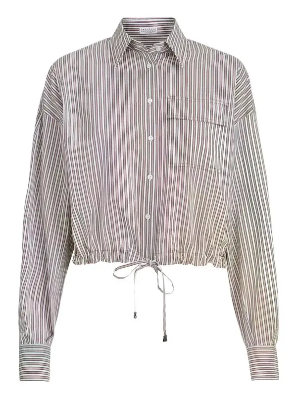 Brunello Cucinelli Striped Poplin Shirt With Monili Detail - White