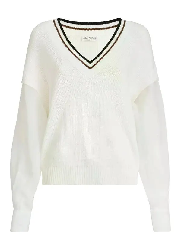 Brunello Cucinelli Organza-sleeves Sweater - White