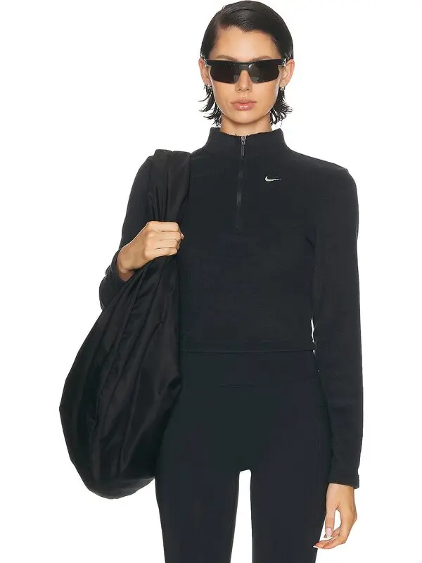 Nike Slim Long Sleeve Cozy Fleece 1/2 Zip Top - Black & Sail