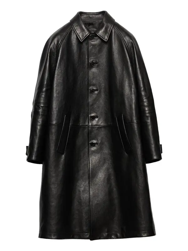 Prada Oversized Leather Overcoat - Black