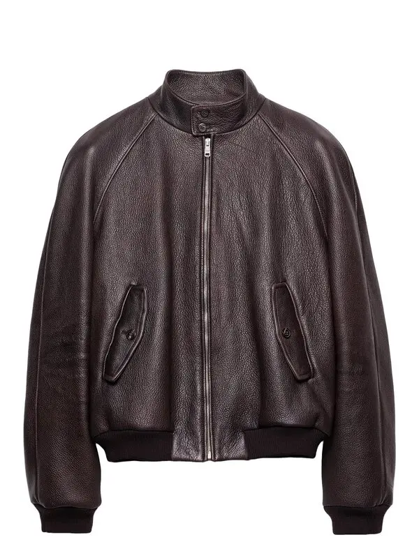Prada Leather Bomber Jacket - Brown