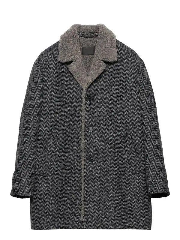 Prada Wool Chevron Patterned Coat - Grey