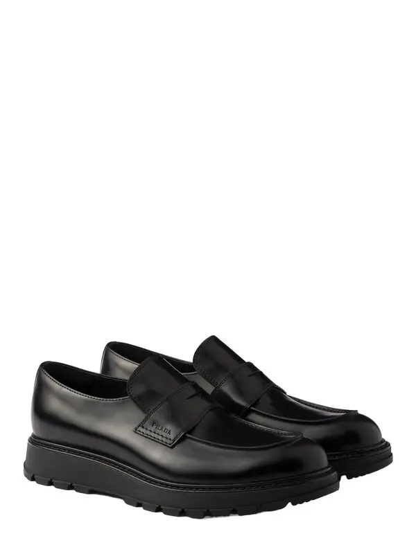 Prada Brushed Leather Loafers - Black