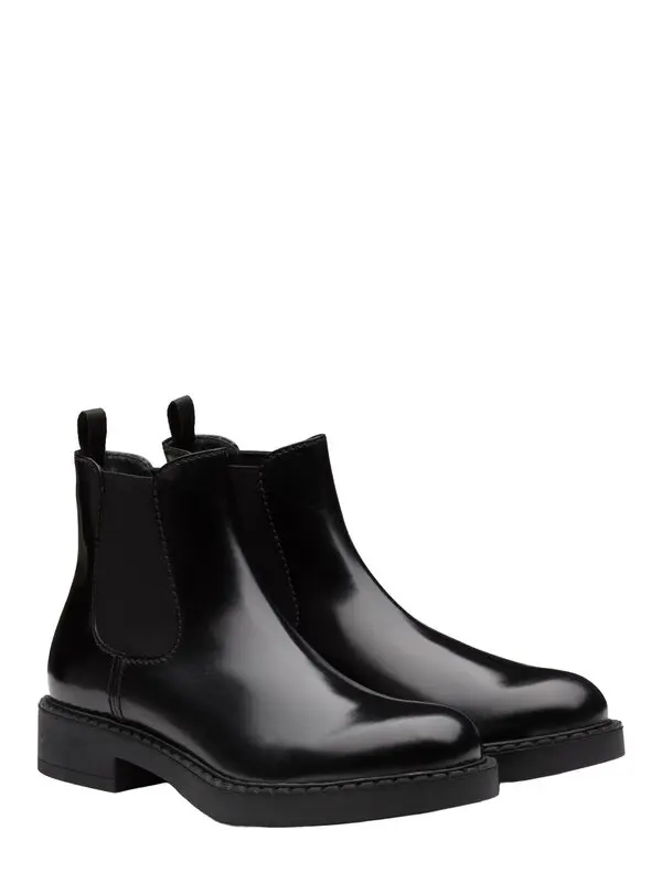 Prada Brushed Leather Chelsea Boots - Black