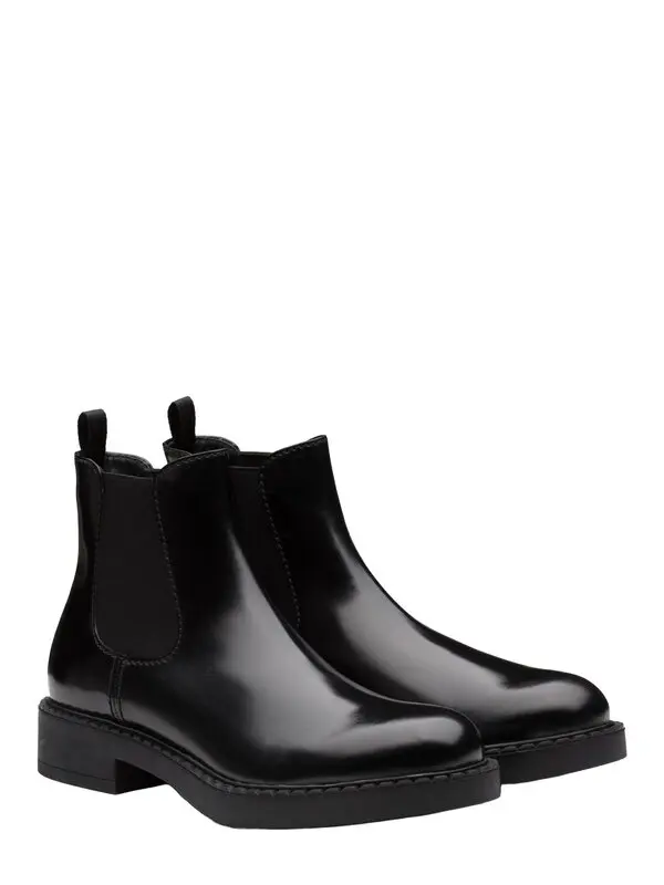 Prada Brushed Leather Chelsea Boots - Black