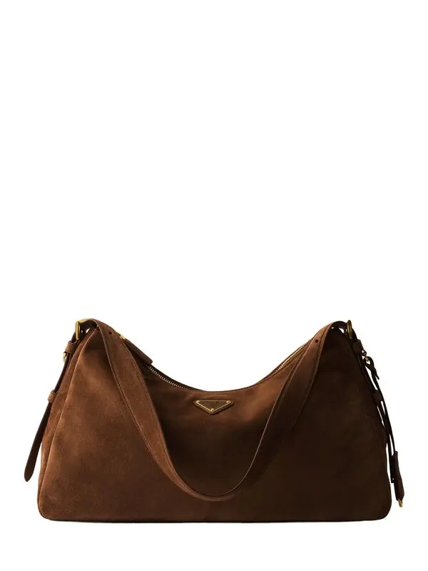 Prada Aimèe Large Suede Shoulder Bag - Brown