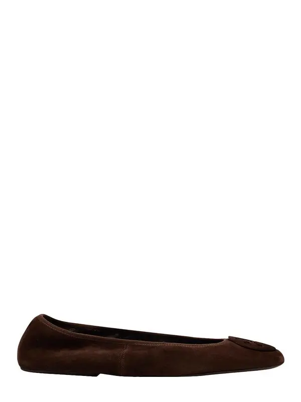 Tory Burch Reva Travel Suede Ballerina Flats - Dark Cocoa  Dark Cocoa