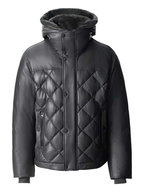 Mackage Quilted Leather Down Jacket With Shearling Hood - Carbon