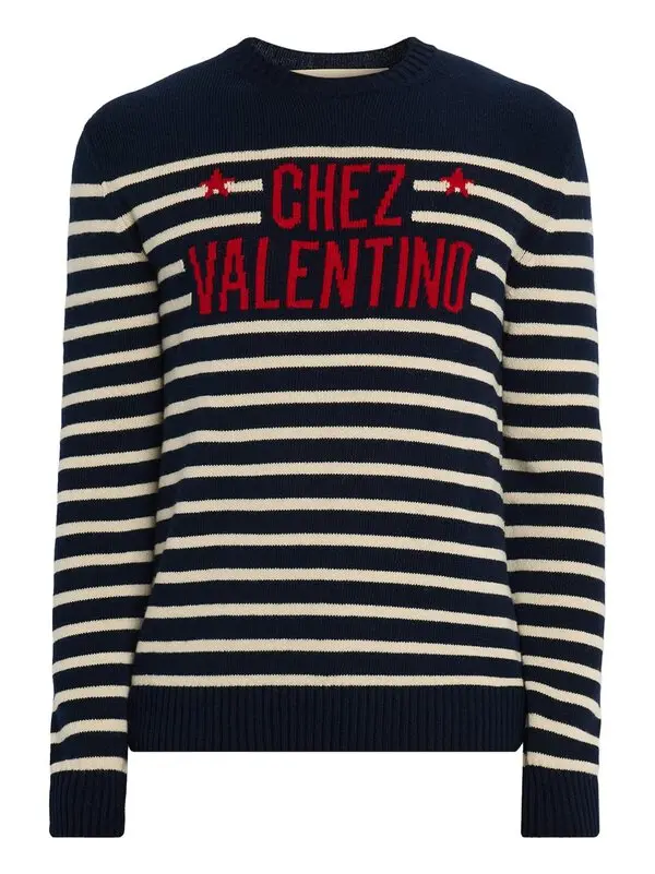 Valentino Garavani Wool Stripe Logo-jacquard Crewneck Sweater - Blue