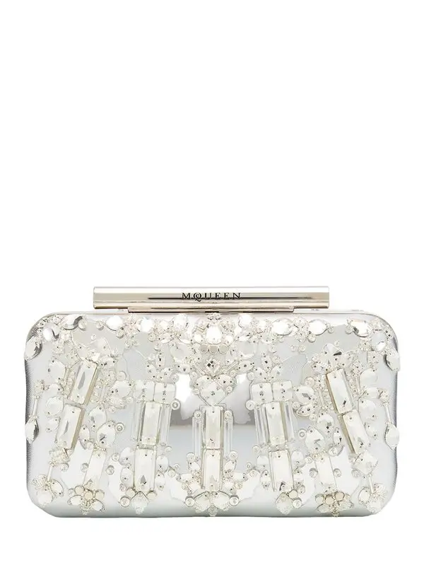 Alexander McQueen T-bar Crystal-embroidered Clutch - Silver