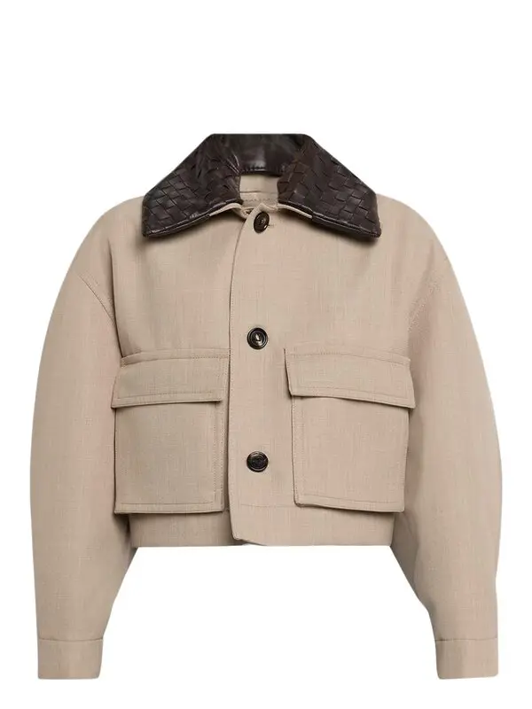 Bottega Veneta Intercciato Leather-collar Crop Barn Jacket - Camel Club