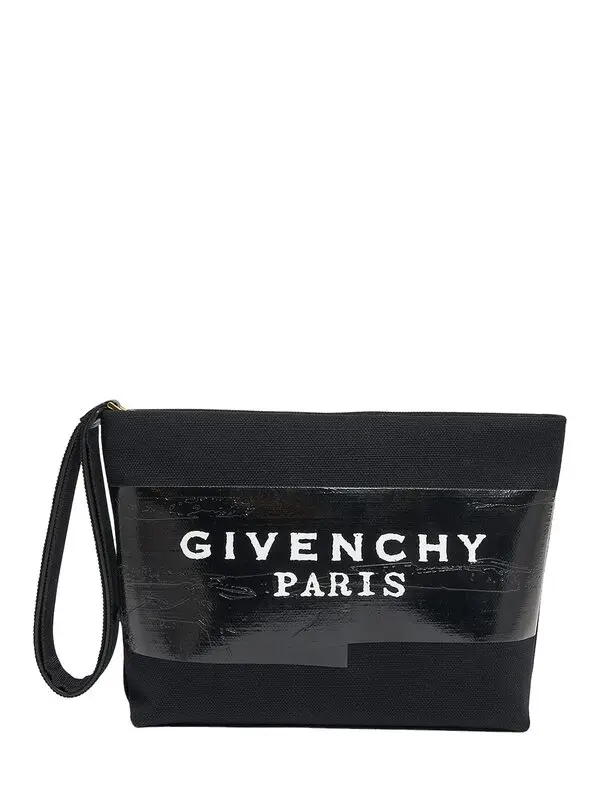 Givenchy Logo Tape Canvas Pouch With Wrist Strap - 001 Black
