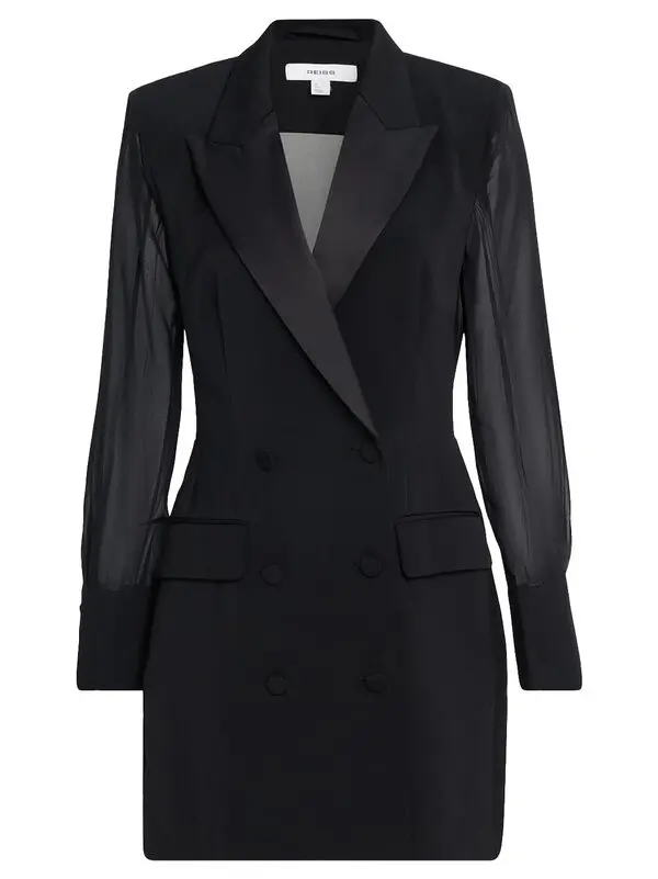 REISS Sheer-sleeve Tuxedo Mini Dress - Black