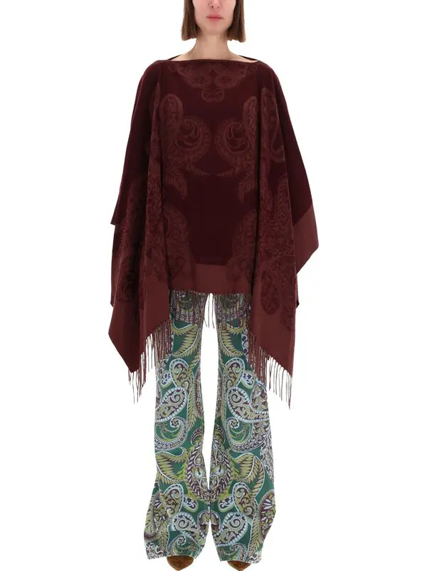 Etro Wool Poncho - Bordeaux