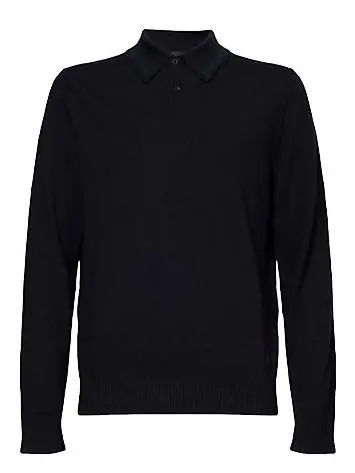 Paul Smith Long-sleeve Button-up Merino-wool Polo Shirt - Blue