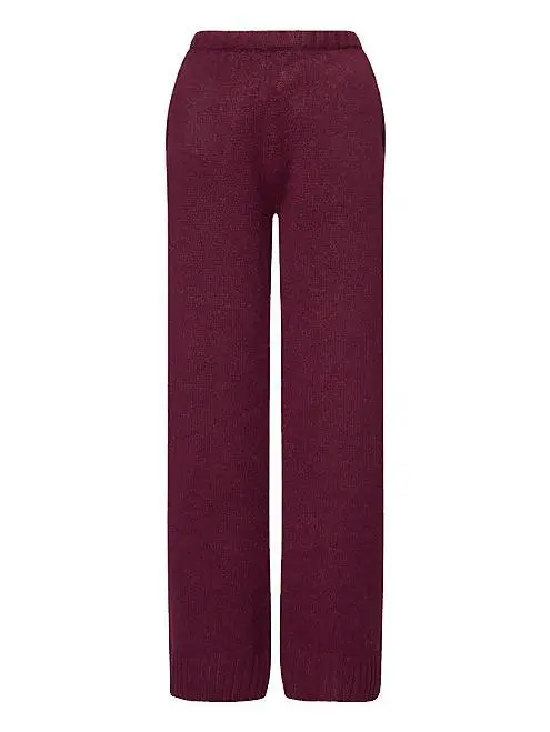 THE COUTURE CLUB Emblem Wide-leg Knitted Jogging Bottoms - Plum