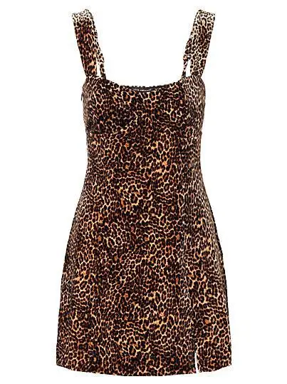 Good American Velvet Animal Print Mini Dress - Lucky Leopard Small