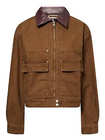 THE COUTURE CLUB Contrast Collar Trucker Denim Jacket - Chocolate