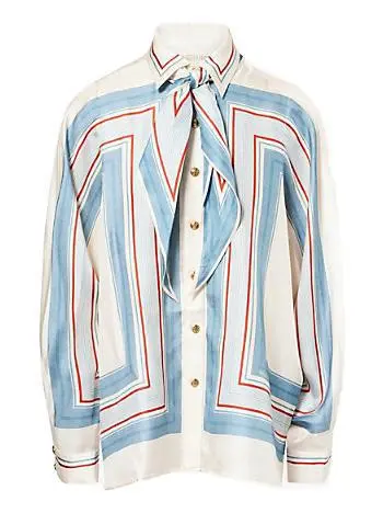 Zimmermann Relaxed-fit Silk Shirt With Scarf - Ticking Stripe