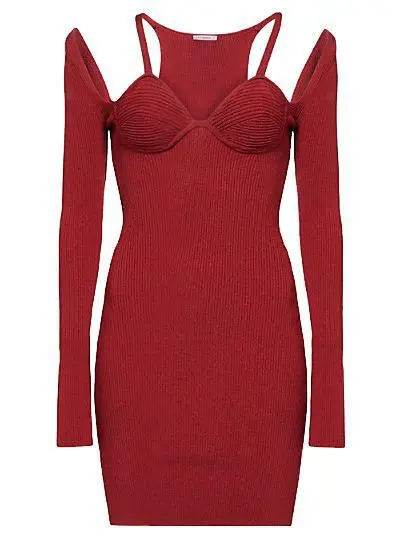 NENSI DOJAKA Cut-out Long-sleeves Knitted Mini Dress - Burgundy