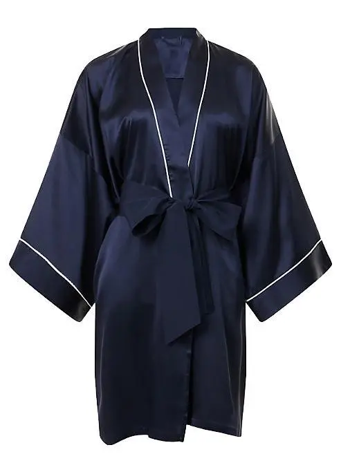 Olivia Von Halle Mimi Silk Dressing Gown - Navy Ivory Core