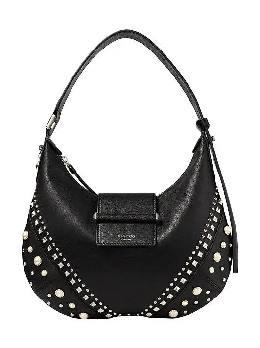 JIMMY CHOO Small Leather Shoulder Bag - Black/ivory/antique